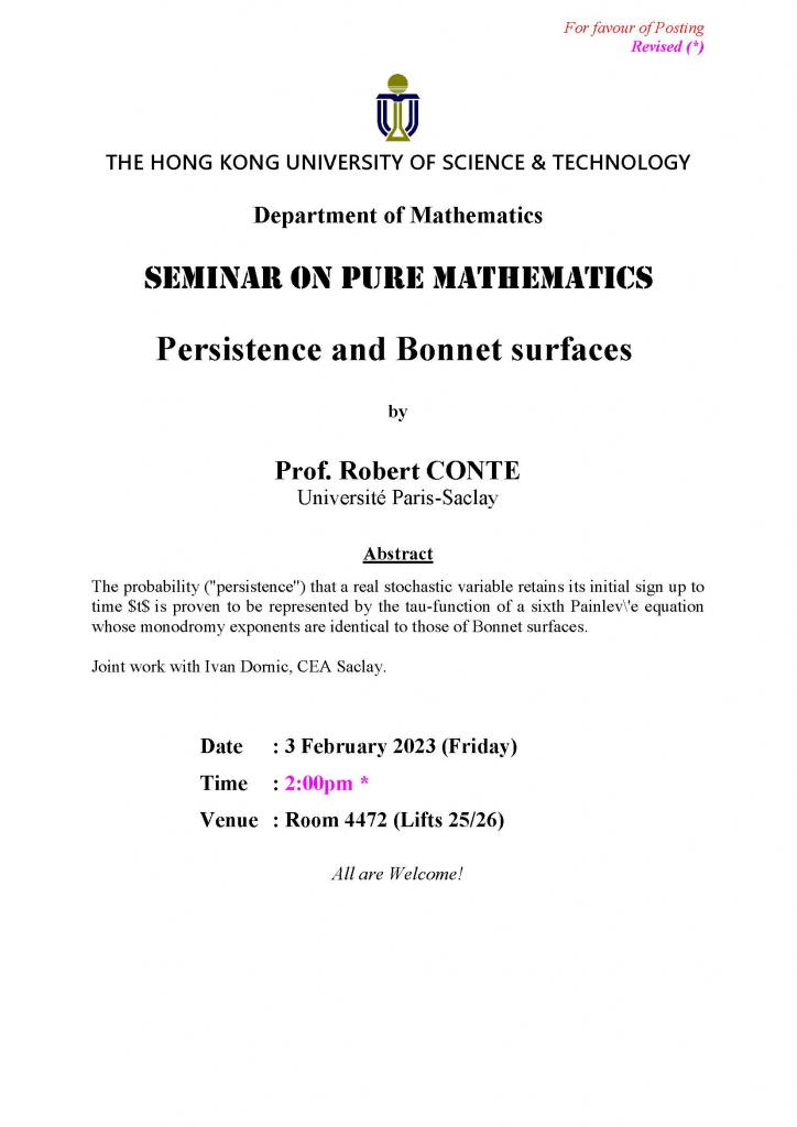 Department of Mathematics - Seminar on Pure Mathematics - Persistence and Bonnet surfaces ...